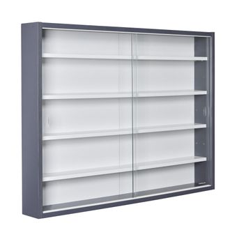 Inter Link SAS Sammlervitrine - H&auml;ngevitrine - Wandregal - Glasvitrine - Wandvitrine - H&auml;ngeregal - Schaukasten - MDF - Grau/Wei&szlig; (80x60x9.5 cm) Collecty Grau