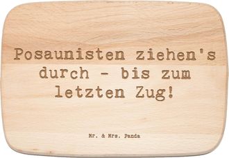 Mr. & Mrs. Panda Fr&uuml;hst&uuml;cksbrett Spruch Trombone Durchzieher - Geschenk, Posaune, handgefertigte Produkte, Lernen, Zugmechanismus, Holzbrett