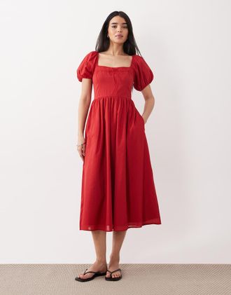 Abercrombie & Fitch Robe longue tendance folk - Rouge