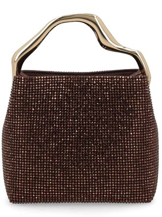Cult Gaia Womens Handbag Solene Mini Brown Cz Rhinestone Mesh Handbags Hand Bags