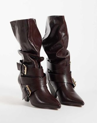 Asos bottes slouch &agrave; talon avec d&eacute;tail boucle Cade en chocolat-Vert