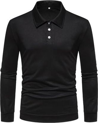 AlltheMen Polo Homme Manches Longues Respirant T-Shirt de Golf Casual Chemises Col Boutonn&eacute; Travail Haut De Sport Noir XXL