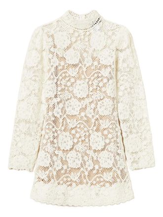 Twin-Set Minikleid mit geh&auml;kelten Blumen - Wei&szlig;