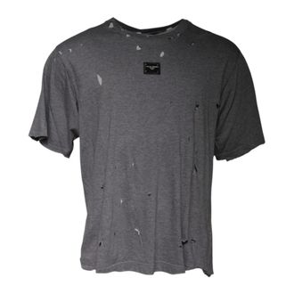 Dolce & Gabbana Graues Baumwoll-Logo-Crew-Neck-T-Shirt - - Tops - Herren - Grau - 2XL