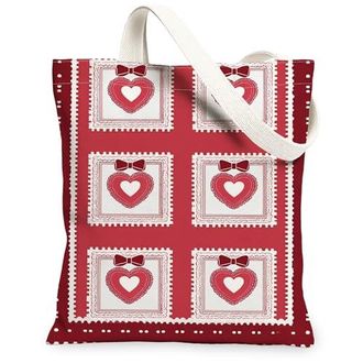 Generic Sacs fourre-tout en toile motif coeurs de Saint-Valentin, sacs d&eacute;picerie r&eacute;utilisables, l&eacute;gers et lavables avec bandouli&egrave;re, Rouge, 13x15 Inch