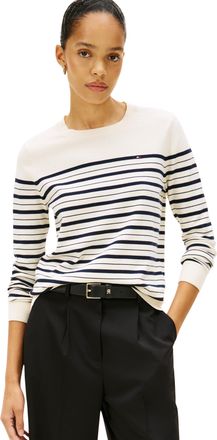 Tommy Hilfiger Damen CO Jersey FINE GG LS C-NK SWT WW0WW44984 Pullover Sweater, Schwarz (Calico/Dark Night Navy Multi STP), XXL, Schwarz (Calico/Dark Night Navy Mult