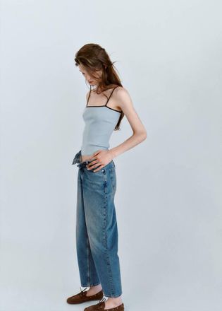 Mango Geripptes, figurbetontes Top himmelblau - Damen - XS - MANGO