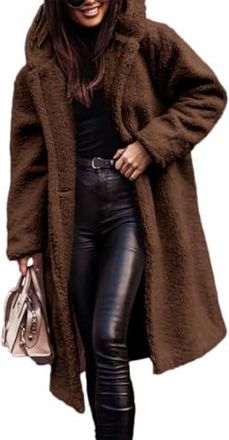 Onsoyours Veste Polaire Femme &agrave; Boutons &agrave; Capuche Manteau en Peluche Hiver Chaud D&eacute;contract&eacute;e Doux Ample Blouson A Caf&eacute; M