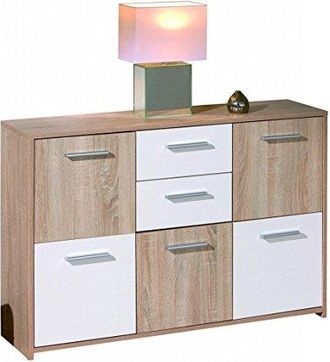 Inter Link SAS Kommode - Sideboard - Kommode mit 5 Türen und 2 Schubladen - 2 Farbig - Melaminbeschichtet - Sonoma Eiche Nachbildung und Weiß - BxTxH: 115x30x77 cm -