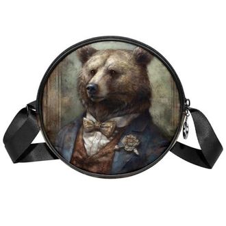 Generic Sac &agrave; bandouli&egrave;re rond pour femme, petit sac &agrave; bandouli&egrave;re vintage avec fermeture &eacute;clair, bretelles r&eacute;glables, sac &agrave; main rond d&eacute;contract&eacute; pour femmes