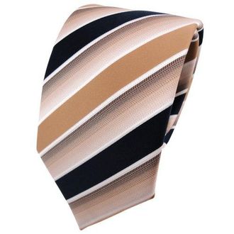TigerTie Designer cravate beige brun bleu fonc&eacute; blanc ray&eacute; - Tie
