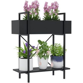 OUTSUNNY 2-Etagen Pflanzenst&auml;nder, Blumenst&auml;nder f&uuml;r Innen Au&szlig;en, Pflanzenregal aus Metall, mehrst&ouml;ckig Blumenregal, 70 cm hoch Blumentreppe f&uuml;r