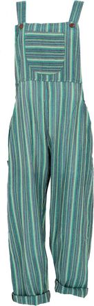 Guru Shop Luftige Latzhose, Gestreifter Ethno Style Boho Oversize Einteiler, Sommer Overall - Gr&uuml;n, Damen, Baumwolle, Size:S