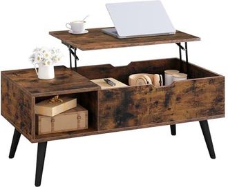 Woltu Table Basse Relevable, Table de Salon, avec Espace de Rangement Intérieur et Compartiment Ouvert, 100x50x(43-57) cm, Marron Rustique, BTS26vbn