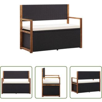 vidaXL vidaXL Poly Rattan - Bank mit Stauraum 115 cm Poly Rattan Massivholz Akazie Schwarz