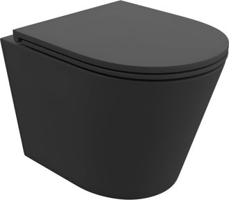 Domino LAVITA Wand-WC Galve Black | WC Sitz | Hänge Toilette | Toilettendeckel mit Absenkautomatik & Metallscharniere | Toiletten Spülrandlos Hängend | Toile