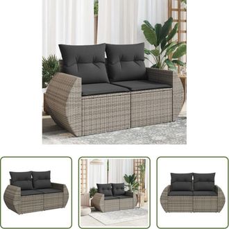 vidaXL vidaXL Rattan - Gartensofa 2-Sitzer mit Kissen Grau Poly Rattan