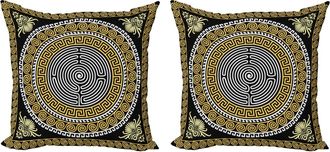 Abakuhaus Greek Key Kissenbezug Set (2St&uuml;ck), Klassische Filigrane, doppelseitiges Digitaldruckdekor mit Rei&szlig;verschluss, 40 cm, Blassgelb Wei&szlig; Schwarz
