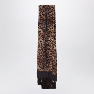 Dolce & Gabbana Seidenschal mit Fransen im Leopardenprint