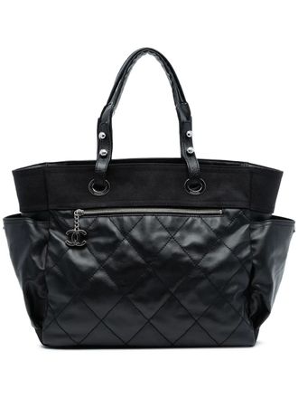 Chanel 2006-2008 gro&szlig;e Paris Biarritz Tote Bag aus beschichtetem Canvas mit Steppung - Schwarz