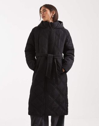 Threadbare Manteau matelassé ultra long avec ceinture - Noir