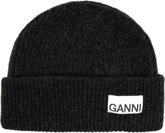 Ganni Femme, Accessoires, Bleu, Taille: ONE Size Berretto a coste applicazione