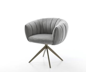 DELIFE Drehstuhl Jada-Flex Samt Grau Kreuzgestell breit Effektfinish Titan 360&deg; drehbar Wippfunktion Taschenfederkern, Esszimmerst&uuml;hle