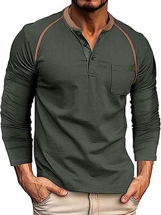 Generic Chemise Henley tendance pour homme - Coupe ajust&eacute;e - Manches longues - Bouton sur le devant - Pour le travail, la gym, lentra&icirc;nement, le sport, le gol