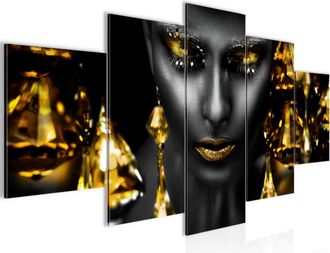 Runa Art Bilder Frau Gesicht Kosmetik 200 x 100 cm 5 Teilig XXL Wanddekoration Design Schwarz Gold 042151c
