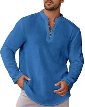 Generic Chemise de plage &agrave; bouton 1/4 pour homme, chemise de plage d&eacute;contract&eacute;e de couleur unie, chemise minimaliste classique, l&eacute;g&egrave;re et respirante, haut amp