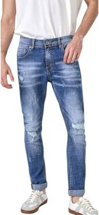TONY BACKER Jeans Hommes Slim Fit Jeans Style Classique ou Effet Croquis de Peinture, Jeans Hommes D&eacute;contract&eacute;, Urbain, Moderne, Bleu peinture, 52 Slim