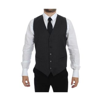 Dolce & Gabbana Gestreifte- einreihige Weste aus Wolle - - Suits - Herren - Schwarzk - M