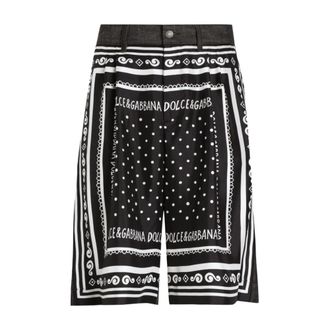 Dolce & Gabbana Schwarze Seiden- und Baumwoll-Logo-Bermuda-Shorts - - Shorts - Herren - Schwarzk - M
