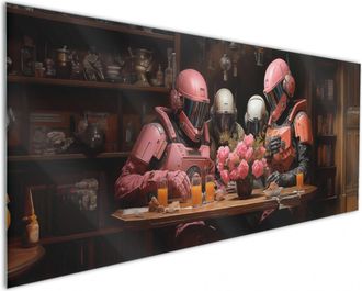 Wallario K&uuml;chenr&uuml;ckwand aus Glas 125 x 50 cm, Motiv: Astronauten beim Fr&uuml;hst&uuml;ck | Spritzschutz abwischbar & pflegeleicht