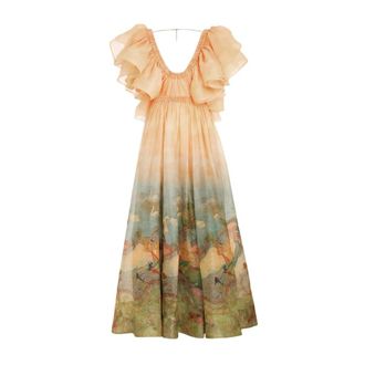Zimmermann Robe Longue Lyrical &agrave; Volants - Femme - Robes - Multicolore - Taille: 38 FR