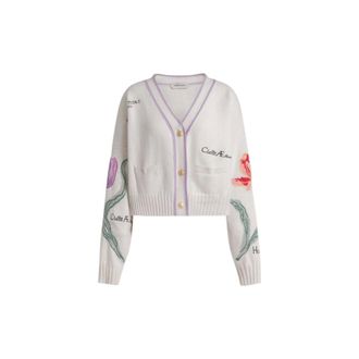Alberta Ferretti Femme, Pulls, Blanc, Taille: 44 FR Herbarium Embroidered Cardigan