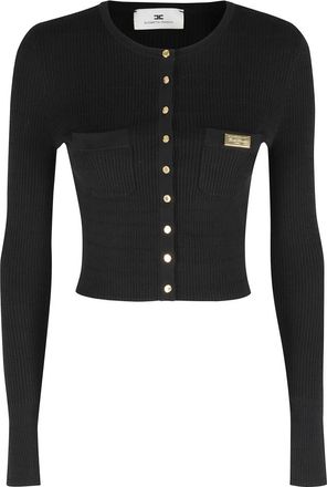 Elisabetta Franchi Femme, Pulls, Noir, Taille: 36 FR Cardigan Tricot&eacute; avec Micro Tresses