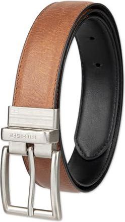 Tommy Hilfiger Dress Reversible Belt with Polished Nickel Buckle Ceinture, Cognac/Noir, 42 Homme