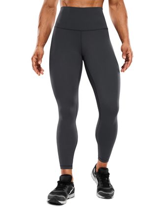 CRZ YOGA Hugged Feeling Damen High Waist Sports Leggings Blickdicht Yoga Leggins Kompression Sporthose mit Tasche - 64cm Tinte grau 38