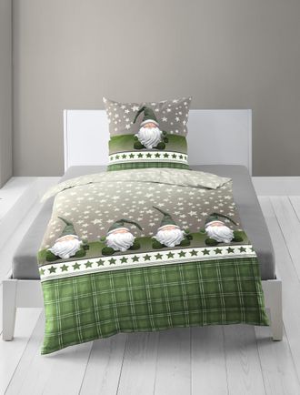 BIERBAUM Bettw&auml;sche 6915, Fein-Biber, Designed in Germany, Gr&uuml;n 30, 155x220 + 80x80 cm, Komfortgr&ouml;&szlig;e