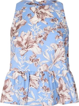 Liu Jo Femme, Blouses et Chemises, Bleu, Taille: 42 FR Top en popeline avec