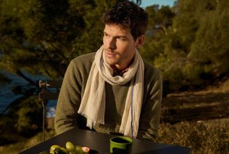 Bexley Ch&egrave;che Lin Coton II - Echarpes homme chambray beige et bordure bleu marine