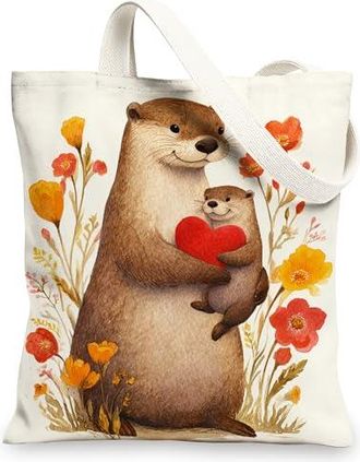 Generic Adorables sacs dépicerie réutilisables en toile pour animaux, motif floral coloré, léger, lavable à lépaule, coloré, 33 x 15 cm