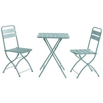 Vente-Unique Salle &agrave; manger de jardin pliante en m&eacute;tal - une table L.60 cm et 2 chaises pliantes - Vert amande - MIRMANDE de MYLIA