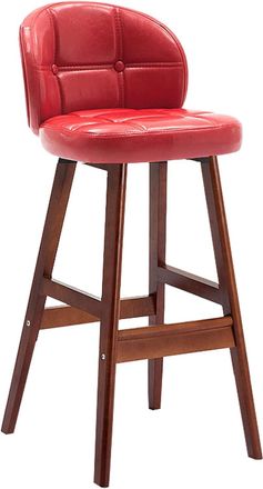 Generic Barhocker mit niedriger R&uuml;ckenlehne und um 360 Grad drehbarer Sitzfl&auml;che, Vintage-Barstuhl mit Kunstlederbezug und Massivholzbeinen