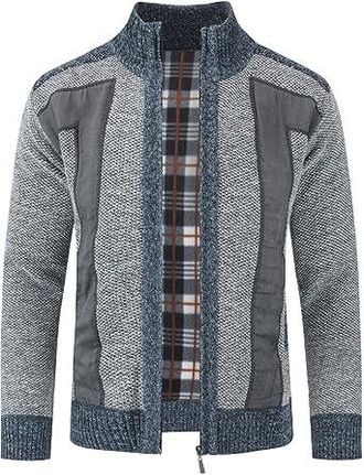 AlltheMen Cardigan Homme à Col Montant Veste en Maille Pull épais Chaude Zipp Gilet en Hiver Gris Clair 4XL