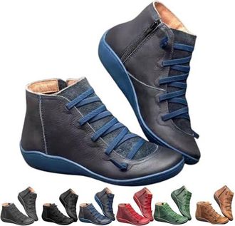 Generic Bottines pour femme sans talon, soutien de la vo&ucirc;te plantaire, confortables &agrave; lacets, bottines plates larges orthop&eacute;diques &agrave; fermeture &eacute;clair lat&eacute;rale