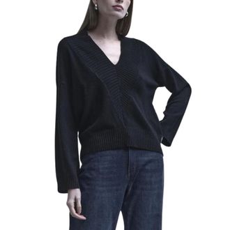 Kaos Gerippter Strickpullover mit V-Ausschnitt - - Knitwear - Damen - Schwarzk - XS