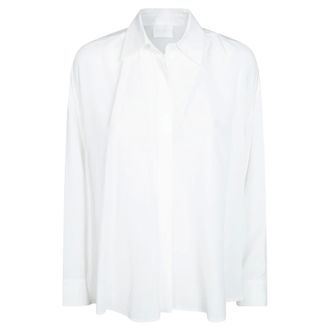 Dondup Femme, Blouses et Chemises, Blanc, Taille: 38 FR Chemise oversize en cr&ecirc;pe de Chine m&eacute;lang&eacute; &agrave; de la soie