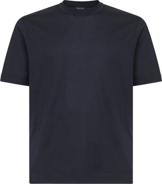 Ermenegildo Zegna Homme, Tops, Bleu, Taille: L T-shirt &agrave; col rond en coton et soie